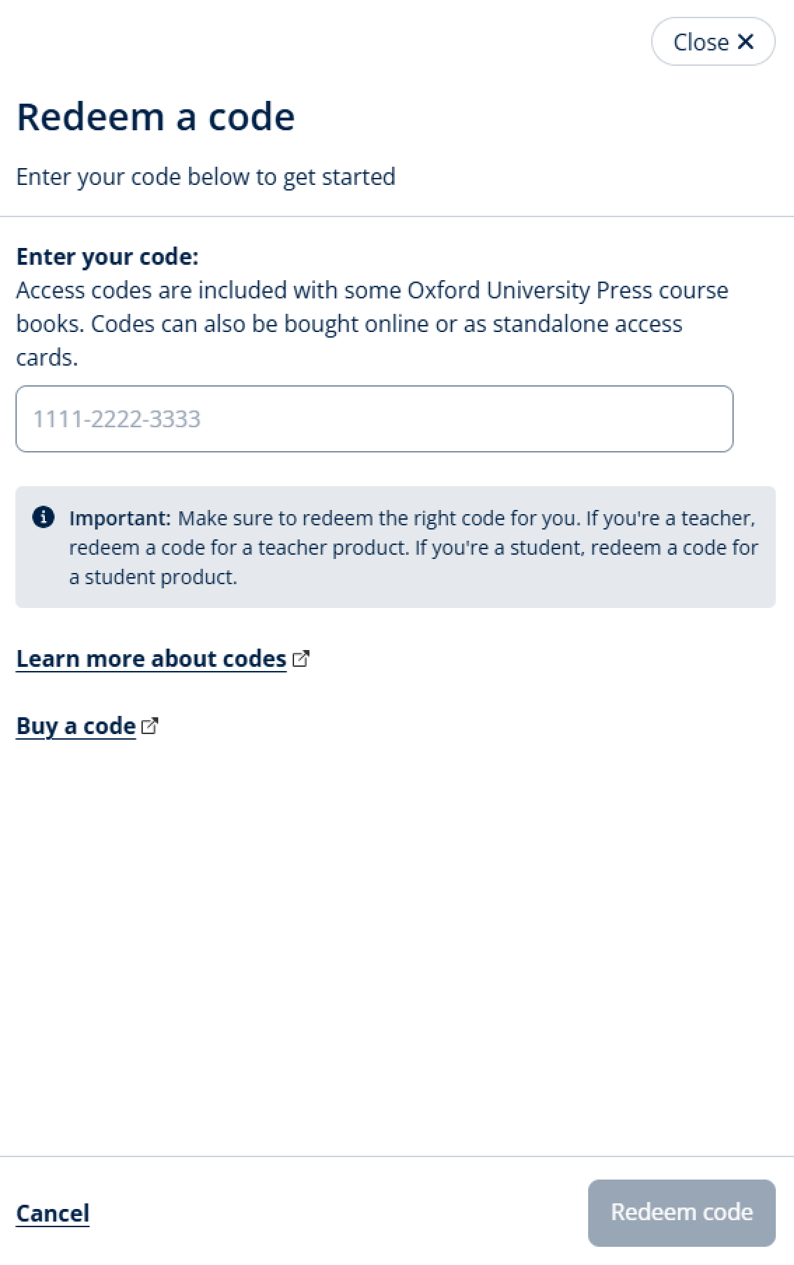 Use a code to access course materials